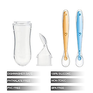 PandaEar 2 Pack Baby Food Spoon Dispenser + 2 Silicone Baby Spoons| Baby Spoon Bottle Feeder| 4 oz Squeeze Spoon Feeder for Baby Food| Travel Friendly Kids Toddlers Boys Girl