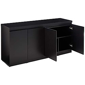 Manhattan Comfort Viennese Collection Mirrored Buffet Cabinet/Dining Console with Compartment Shelves, 62.99" Inches, Black Matte