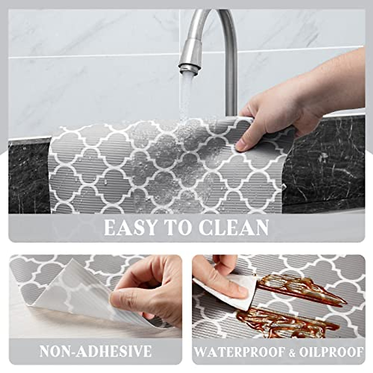 Glotoch Non Slip Shelf Liner 24 Inch Wide, Non Adhesive Drawer Liner, Waterproof Shelf Liners for Kitchen Cabinets/Refrigerator/Wire Shelving/Bathroom/Pantry-Heavy Duty, Durable, Grey Quatrefoil