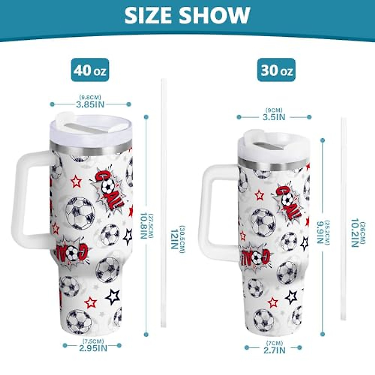 ARGTILDN 30 oz Tumbler Football Game Soccer Insulated Travel Mug with Handle and Straw Lid Stainless Steel Vacuum Coffee Cup Tea Beverage Container Water Bottles for Car Sports office