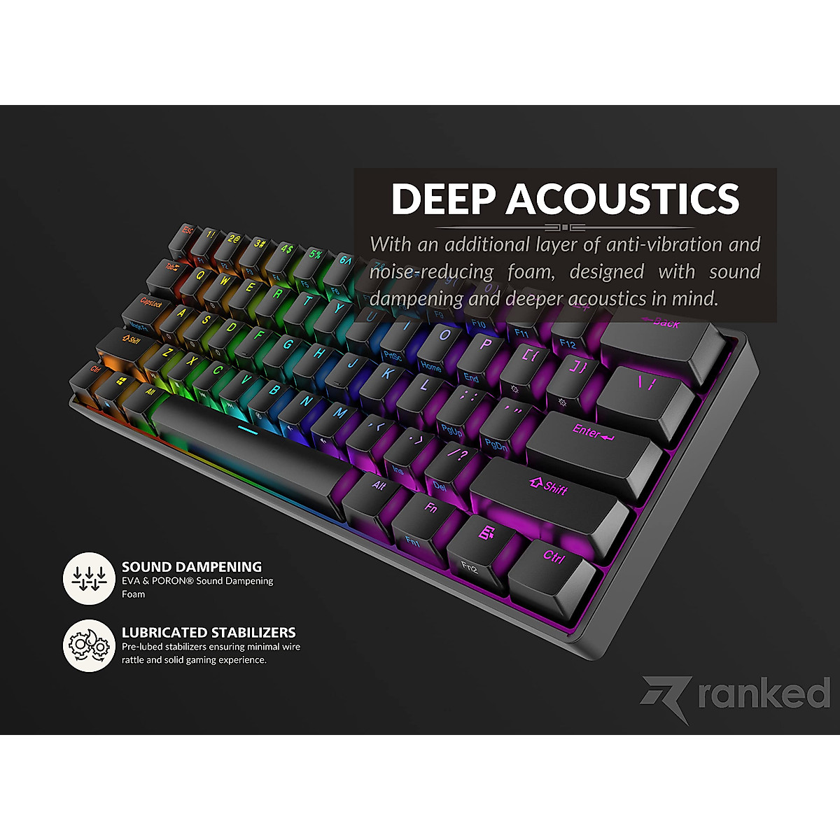 Ranked S60 Supernova 60% Form Factor | Hot Swappable Mechanical Gaming Keyboard | 61 Keys Multi Color RGB LED Backlit for PC/Mac Gamer (Black, Gateron Optical Brown)