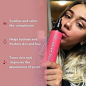 Eve Hansen Organic Rose Water Spray for Face | HUGE 8 oz Moroccan Rosewater Face Toner and Makeup Setting Spray | Soothing Neck and Face Mist to Reduce Eye Puffiness, Dark Circles and Redness