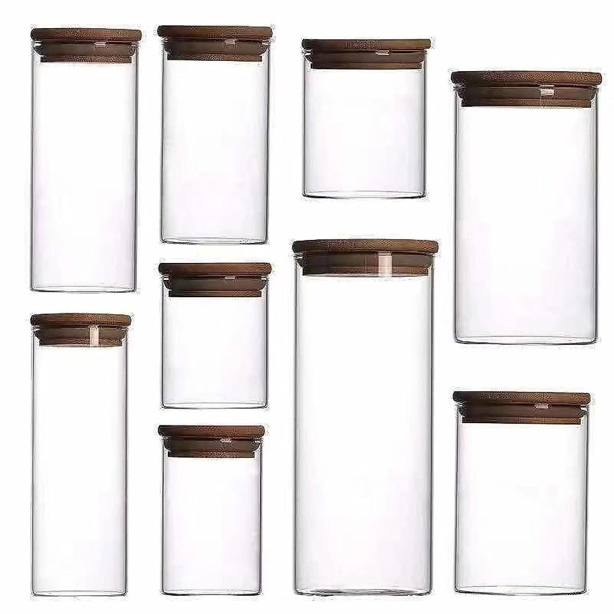 BONGBADA Clear Glass Food Storage Jar Tea Canister Containers with Airtight Seal Bamboo Lid Bulk Tea Coffee Bean Jar Cookies Flour Sugar Candy Spice Container (5.90x3.3/inch)