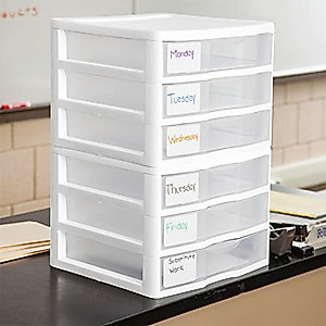 Sterilite Clear Plastic Stackable Small 3 Drawer Storage System for Home Office, Dorm Room, or Bathrooms, White Frame, (6 Pack)