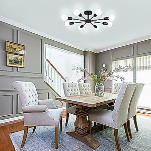 Black Modern Sputnik Chandelier Ceiling Light 8-Light Sputnik Light Fixture Black Mid Century Semi Flush Mount Celing Lights Fixture for Living Dining Room Bedroom Kitchen Foyer Office