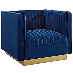 Modway Sanguine 3 Piece Vertical Channel Tufted Upholstered Performance Velvet Set, Navy