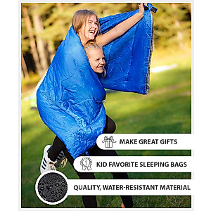 REVALCAMP Lightweight Blue Sleeping Bag Indoor & Outdoor use. Great for Kids, Youth & Adults. Ultralight and Compact Bags are Perfect for Hiking, Backpacking, Camping & Travel