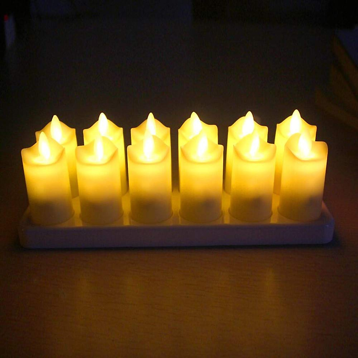 12pcs Rechargeable Flickering Yellow Light LED Candles Battery Operated TeaLight Candles Pillar Electric Light for Garden Home Decoration Party Wedding Festival Celebrations