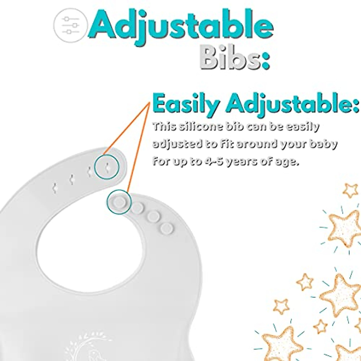 Silicone Baby Bibs (2 Pack), Soft Comfortable Adjustable Waterproof Bib, Unisex Easily Clean Bibs With Food Catcher For Babies And Toddlers. Modern Gender Neutral Colors: Grey & White.