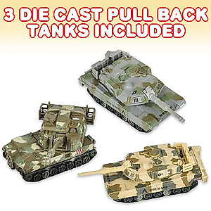 ArtCreativity 6” Long Pull Back Tank Toys, Set of 3, Diecast Military Vehicles, Camouflage Colors, Pullback Action, Army Toys for Boys & Girls, Fun Party Favors, Classroom Prizes, Gifts for Kids