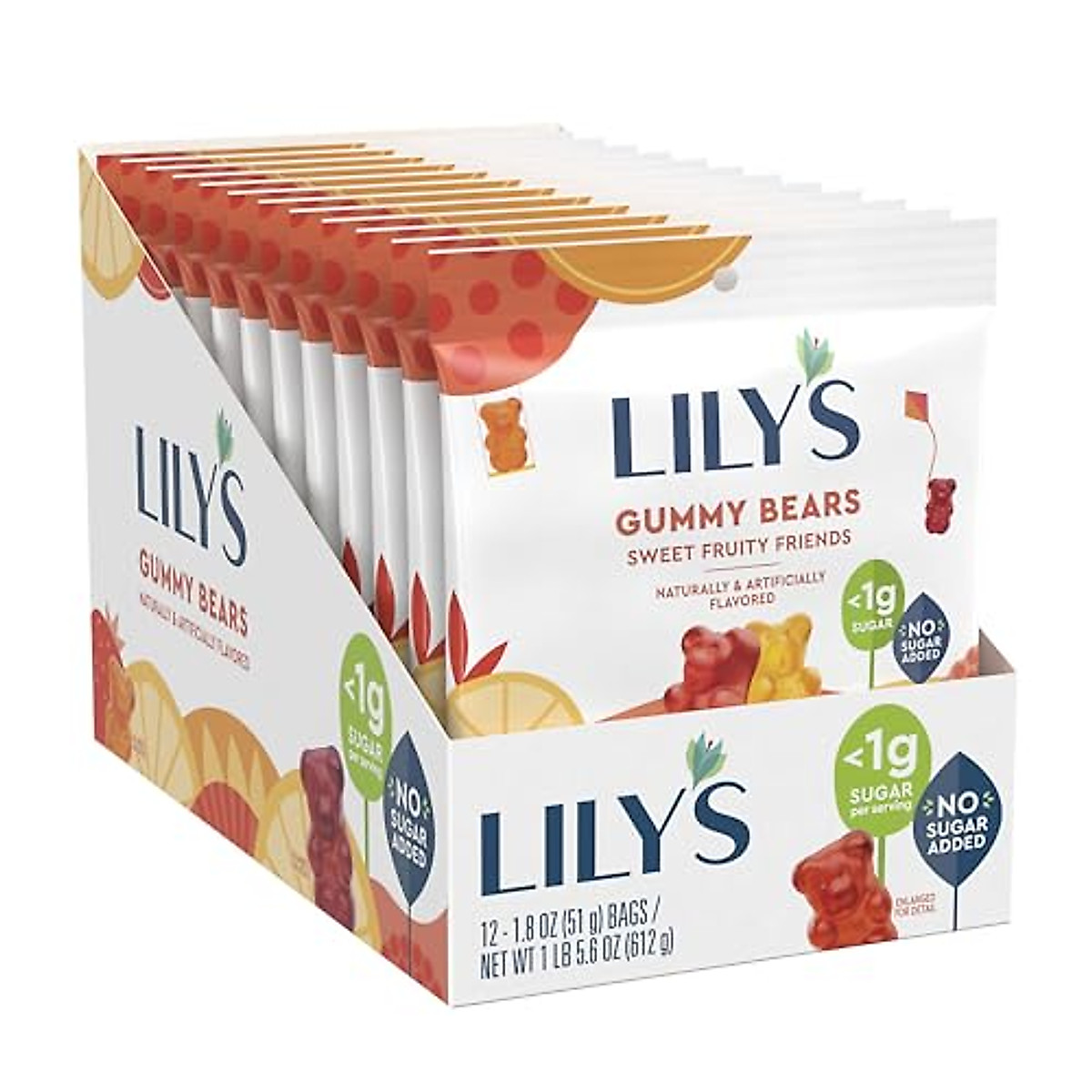 LILY'S Assorted Fruit Flavored No Sugar Added, Gummy Bears Bags, 1.8 oz (12 Count)