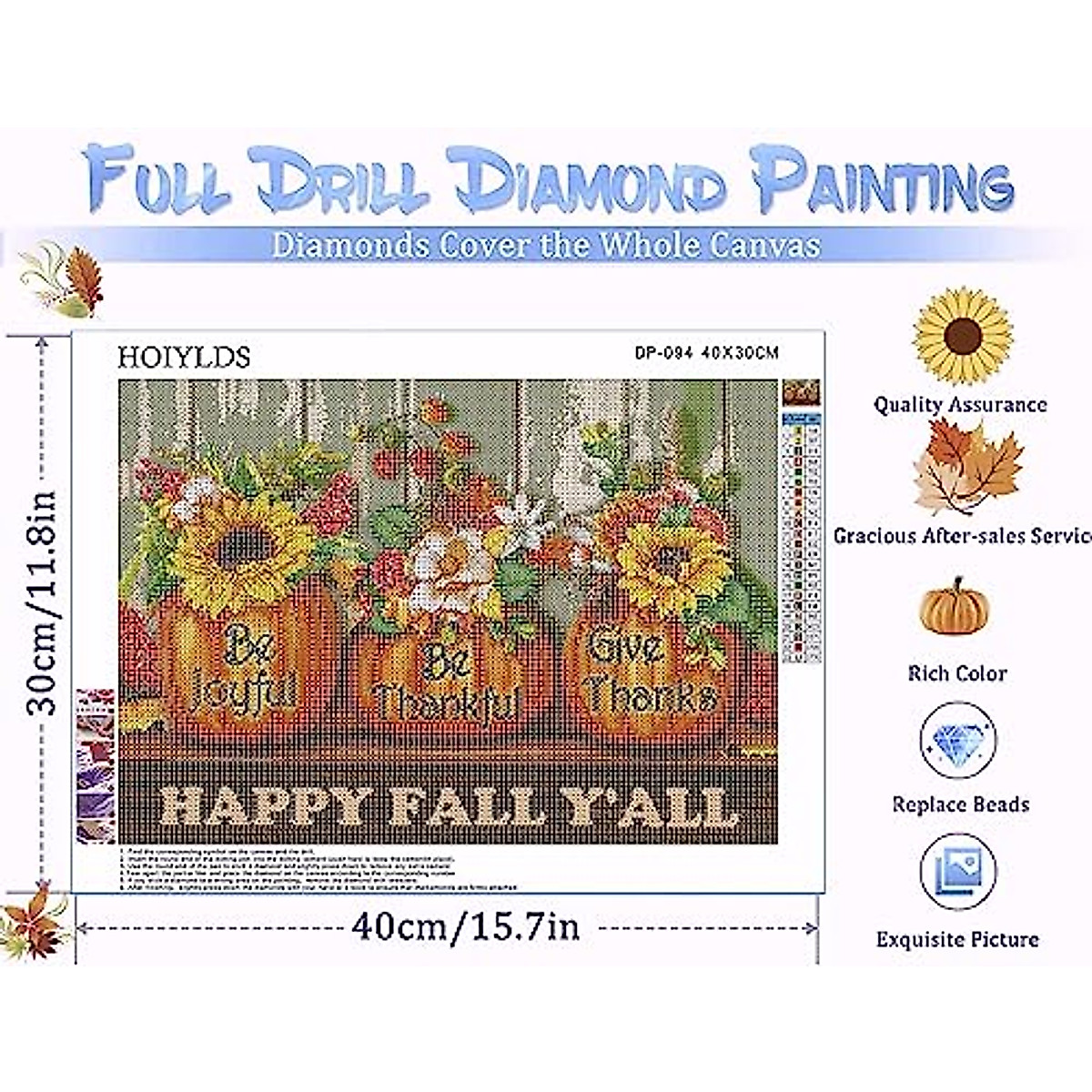 HOIYLDS Pumpkin Diamond Art Painting Kits for Adults - Fall Full Drill Diamond Dots Paintings for Beginners, Round 5D Paint with Diamonds Pictures Gem Art Painting Kits DIY Adult Crafts 12x16inch