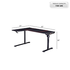 ioHOMES Kindira Modern Steel 65 in. L-Shaped Gaming Desk with USB Ports, PC Mouse Pad and Rotatable Cup-Holder for Home Office, Classroom, Study Room, Black