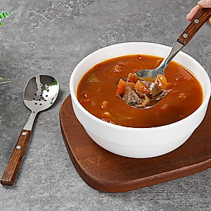 4-Piece Serving Spoons Set - Includes 2 Serving Spoons and 2 Slotted Spoons, 18/8(304) Stainless Steel Buffet Serving Utensils,Stainless Steel Wooden Serving Utensil