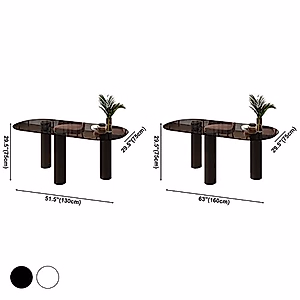 LAKIQ Contemporary Transparent Tempered Glass Dining Room Table Modern Minimalist Living Room Table with 3 Wood Roman Column Legs Small Apartment Kitchen Dining Table(Black, 51.2"L x 29.5"W x 29.5"H)