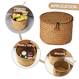 GARVALON Round Wicker Basket with Lid, 150 oz, Snacks, Cosmetics, Desktop Storage