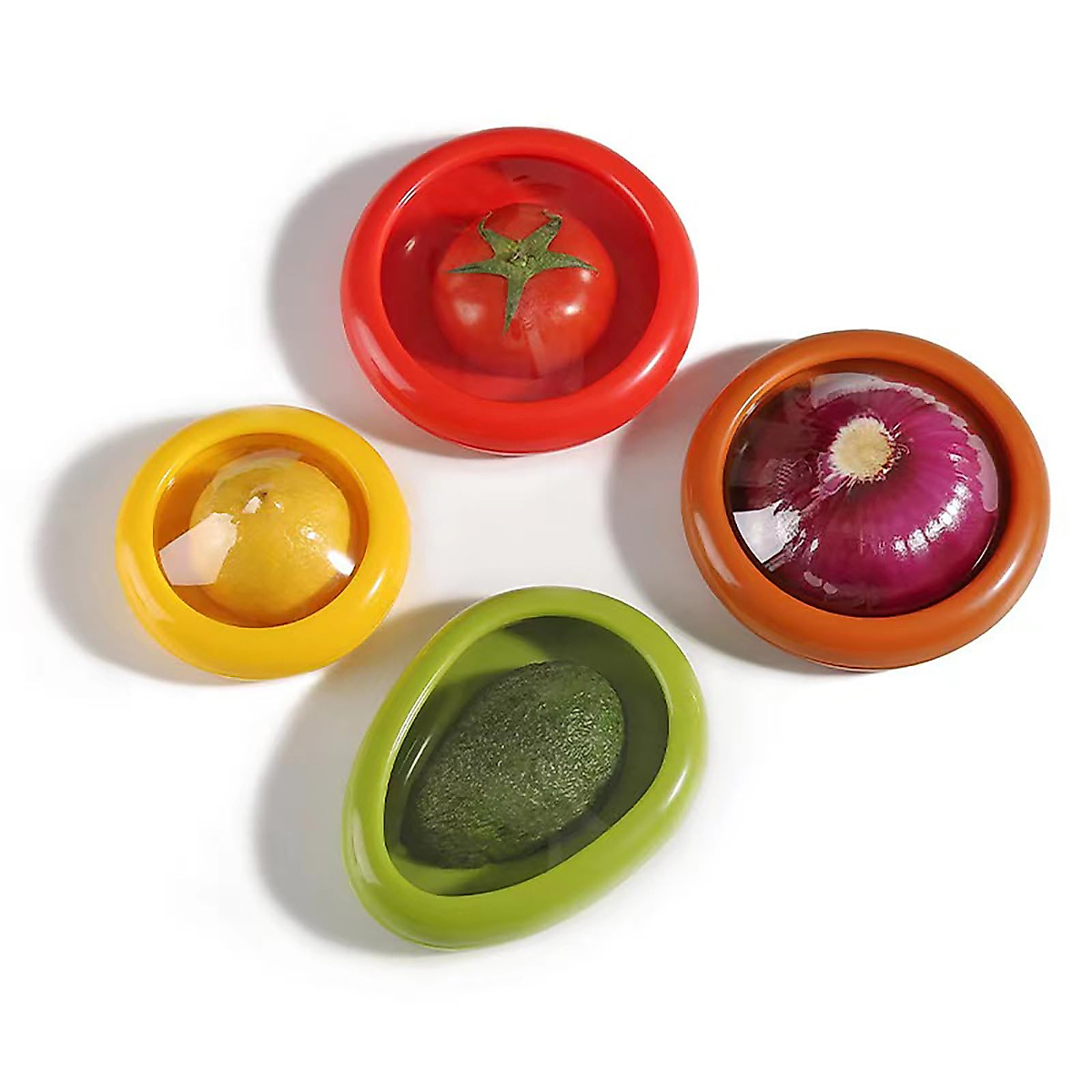 Silicone Fruit Storage Containers,4 Pcs Onion Storage Avocado Saver,Reusable Fruit and Vegetable Anti-Oxidation Storage Box,Lemon Storage Container For Fridge,Food Huggers