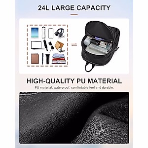 Laptop Backpack Women, Faux Leather Work Travel Backpack for Men with USB Port, Waterproof Fashion Casual Daypack for Business University, Large Capacity Carry On Backpack for Airplanes, Black