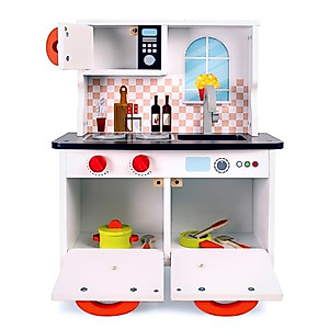 osettoys Mini Wooden Play Kitchen Set with Microwave, Pretend Play Kitchen Accessories, Role Play Toy for Kids, Cooking Toy Gift for Boys Girls
