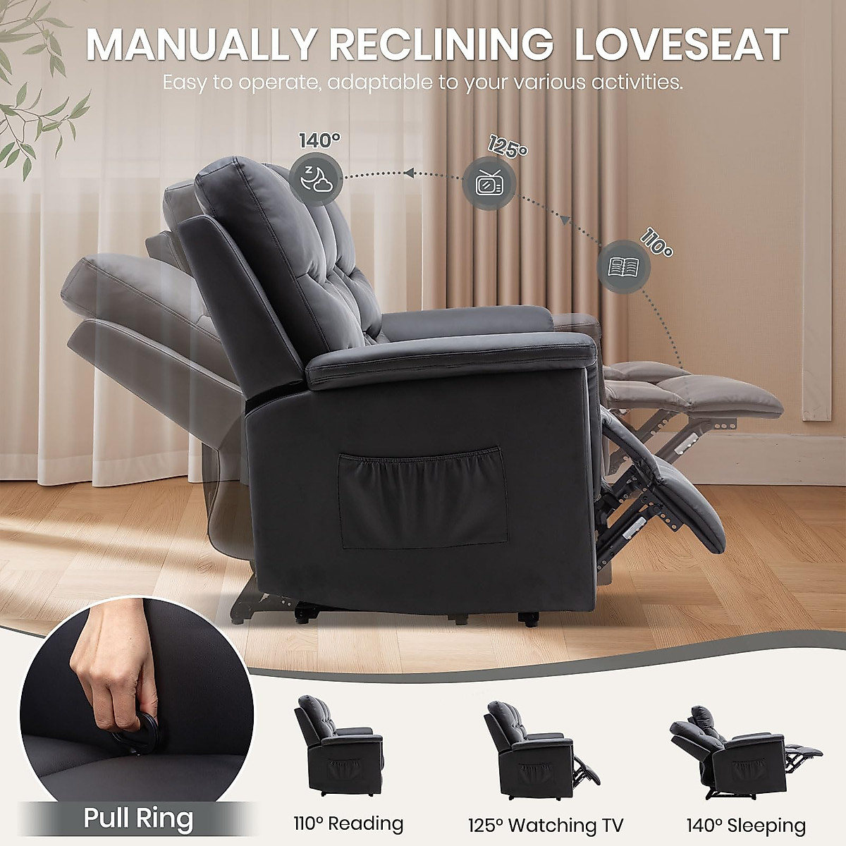 Consofa Loveseat Recliner Reclining Loveseat with Console, Wall Hugger Loveseat Recliner, Double Reclining Loveseat with Side Pockets & Cup Holders for Living Room, Office, Home Theater