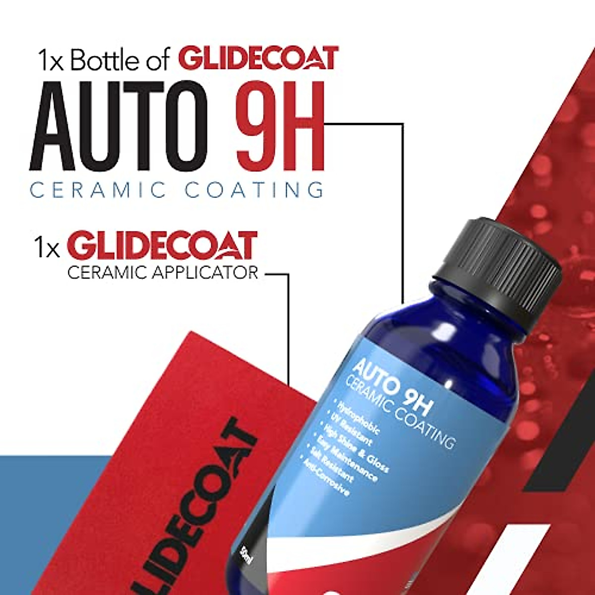 Glidecoat Auto 9H Ceramic Coating 50ML - Ceramic Coating Kit - Professional Protection with Easy Application! High Gloss - Extremely Hydrophobic