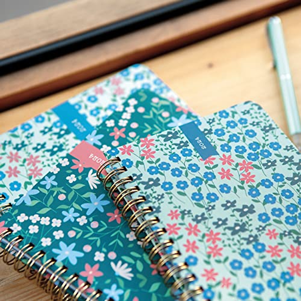 Letts Spring Valley Weekly/Monthly Planner, 12 Months, January to December, 2024, Wiro Binding, A5 Size, 8.25" x 5.875", Multilingual, Green (C082376-24)