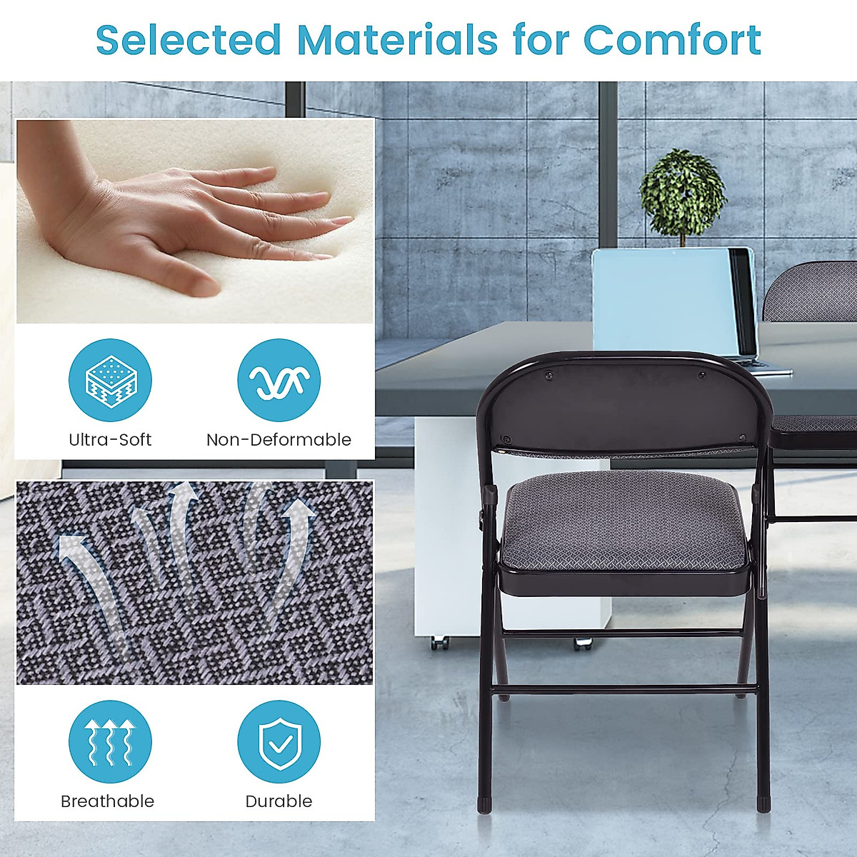 ARLIME 4-Pack Folding Chair, Portable Chairs with Upholstered Padded Seat and Back, Metal Frame Home Office Chairs, Set of 4