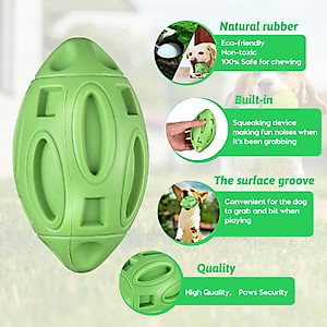 ZHAN Multifunctional Durable Natural Rubber Dog Training Ball Toy Squeaky Chew Interactive Teeth Cleaning Rugby Toy Pet Exercise Game Ball for Medium and Large Dogs (Green)