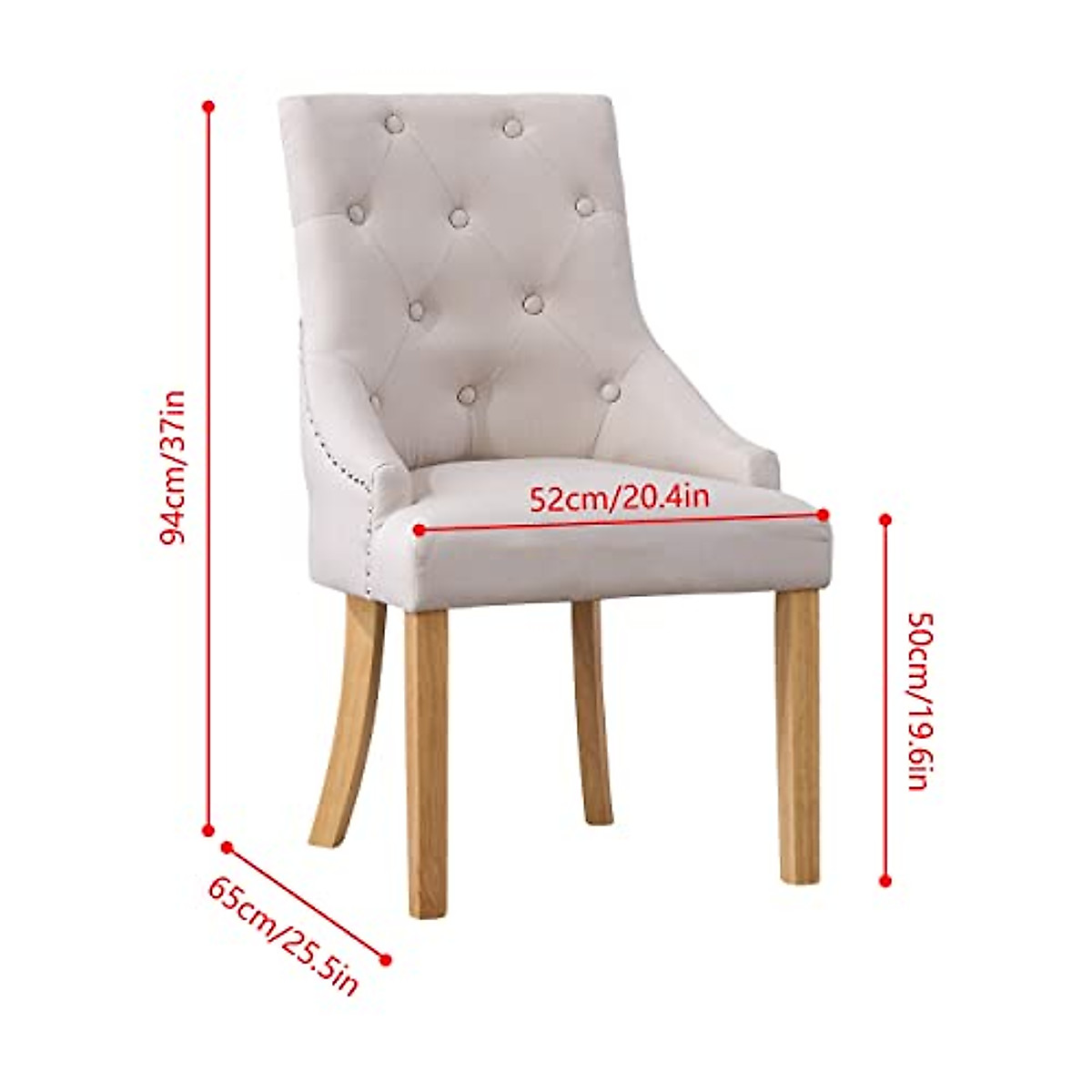 nozama Upholstered Dining Chairs Set of 2 Elegant Tufted Fabric Parsons Chair with Solid Wood Legs (Dark Beige)