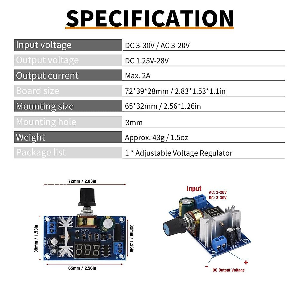 Adjustable Voltage Regulator,LM317 Adjustable Voltage Regulator Power Supplement Board Digital Voltage Display