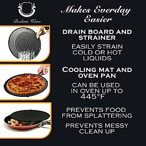 Beckon Ware | USA | 13 Inch Black Silicone Grease Splatter Guard for Frying Pan, Oven Safe Fry Wall, Ultimate Bacon Splatter Screen for Frying Pan for Everyday Cooking and Baking