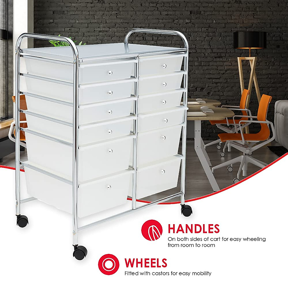 Home Basics 12 Drawer Storage Cart | White | Great for Office | Portable with Multi Size Drawers | Organize Crafts | Castor Wheels