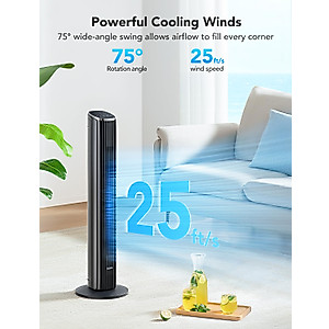 GoveeLife 36 Inch Tower Fan for Bedroom, Smart Oscillating Floor Fans with Temperature Sensor, App & Voice Remote, 5 Modes 8 Speeds up to 25ft/s, 24H Timer, 29dB Quiet Fan for Cooling Home Office