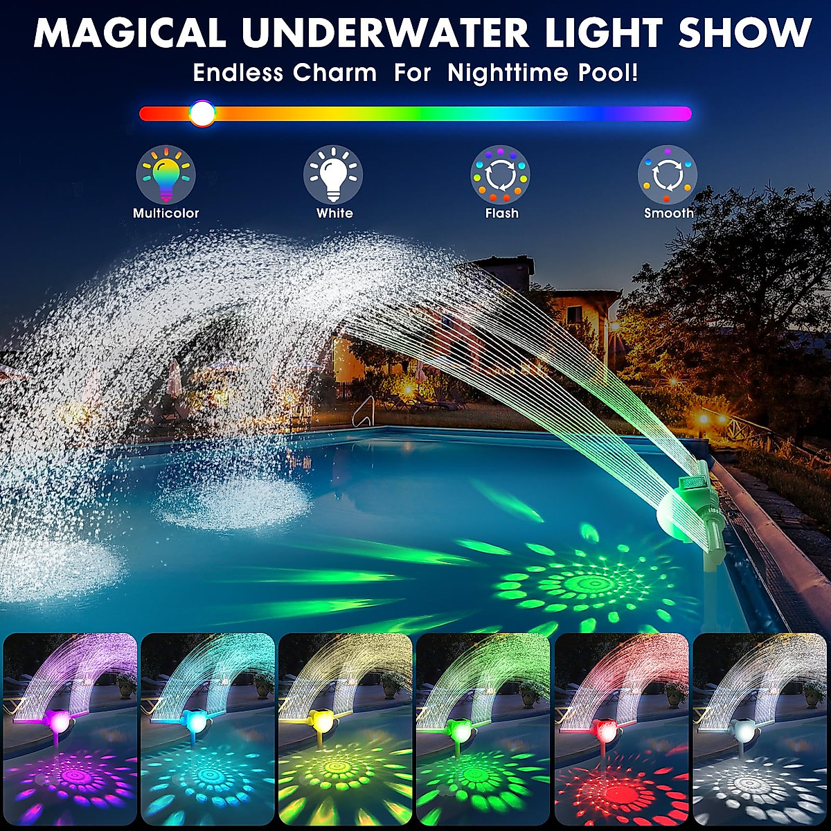 Pool Fountain with Solar Pool Light Show,Adjustable Dual Spray Sprinkler Pool Fountain for Inground Pool Waterfall,Swimming Pool Water Fountain,Fun Pool Waterfall Sprayer for Pool Cooling Fountain