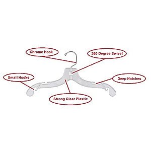 NAHANCO 414 Clear Plastic Junior Dress Hangers, Swivel Metal Hook and Notches for Straps, Super Heavy Weight, 14" - (Pack of 100)