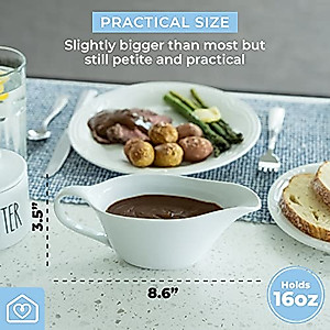 Heartland Home Porcelain Gravy Boat with Large Pour and Fewer Drips. Large White Gravy Boat, 16floz.