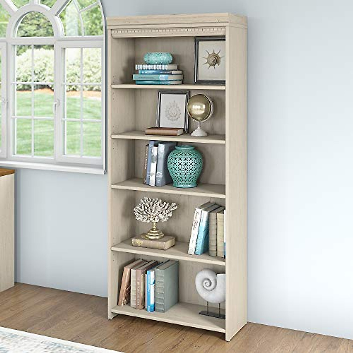 Bush Furniture Fairview 5 Shelf Bookcase in Antique White