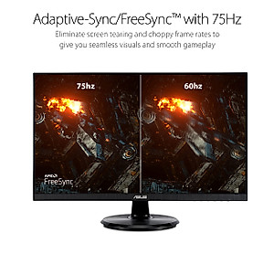 ASUS 23.8” 1080P Monitor (VZ24EHE) - Full HD, IPS, 75Hz, 1ms, Adaptive-Sync/FreeSync, Low Blue Light, Flicker Free, Ultra-Slim, VESA Mountable, Frameless, HDMI, VGA (Renewed)