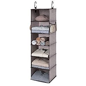 StorageWorks 6-Shelf Hanging Closet Organizer, Hanging Shelves for Closet, Fabric, Mixing of Brown and Gray, 12" D x 12" W x 47 ¾" H