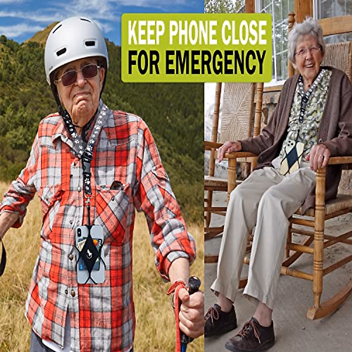 Gecko Travel Tech Cell Phone Holder for Walking with Universal Lanyard Phone Case for Most Smartphones (Dog PAW Neck - Black Diamond)