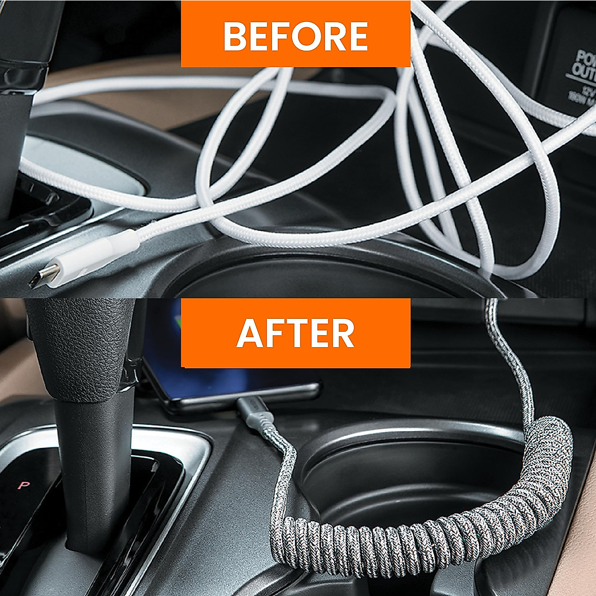 Ventev - Chargesync Helix Cable 14" USB A to USB C, Cloth Covered, Flexible Elastic Recoil Design, Fast Charging, Compatible with iPhone 16/16 Pro/15, MacBook, iPad Pro, Samsung Galaxy S25 - Gray