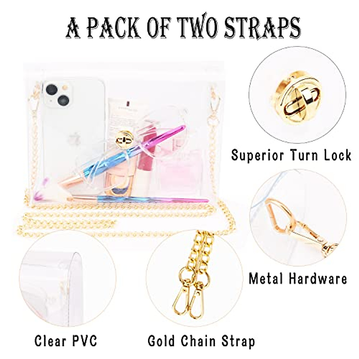 WEDDINGHELPER Clear Bag Stadium Approved: Clear Purse Clear Crossbody Bag Transparent Purse For Concerts, Festivals, Sports Events (A-1(Gold))