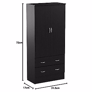 HODEDAH IMPORT Two Door Wardrobe, with Two Drawers, and Hanging Rod, Black