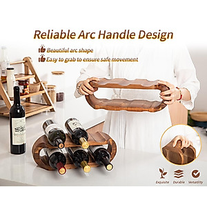 6-Bottles Wine Racks Countertop, 2-Tier 6-Slot Stackable Rustic Wooden Wine Cellar Racks, Solid Acacia Wood Wine Holder Storage Stand, Wine Bottles Display Shelf For Kitchen Tabletop Pantry Bars