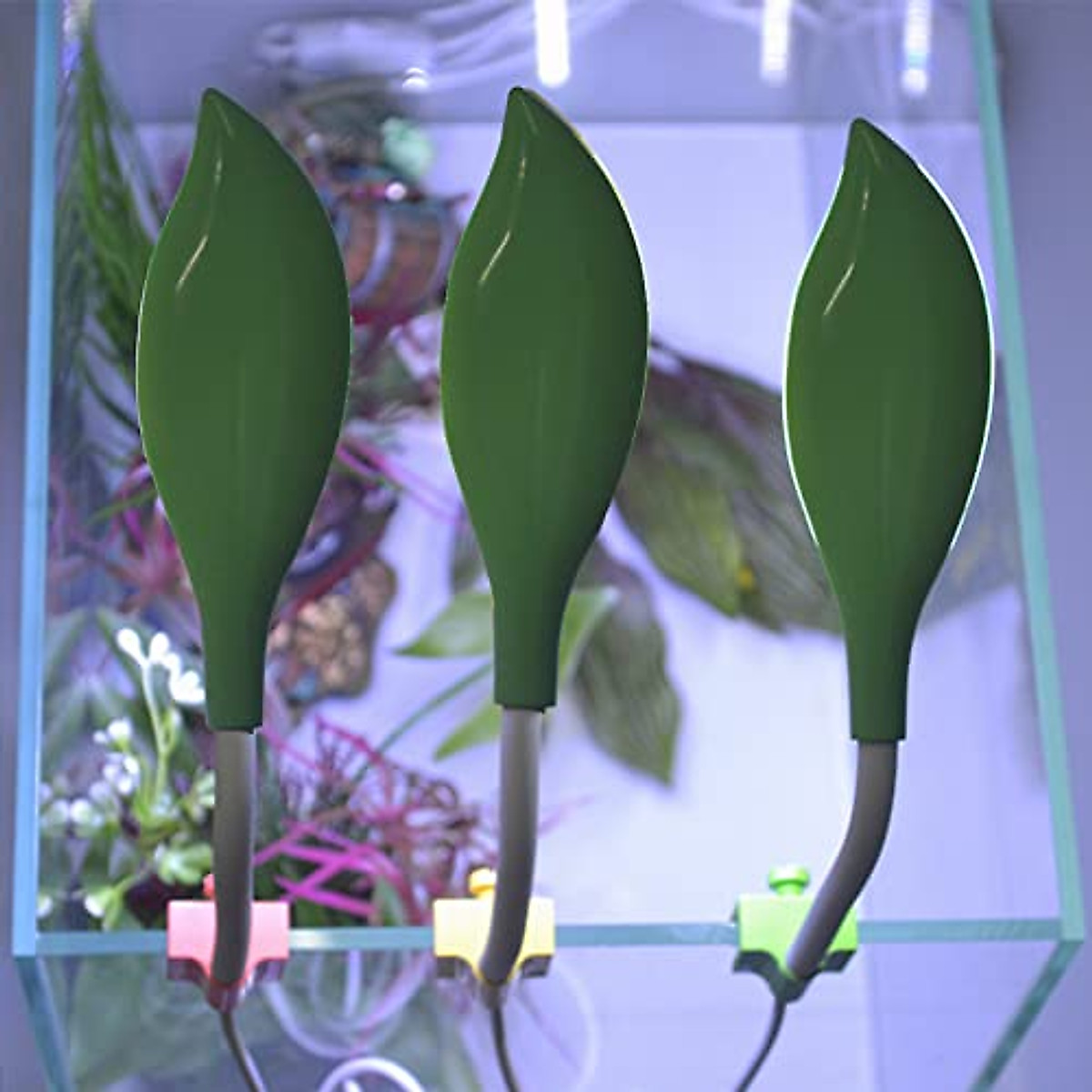 Aquarium Mini USB Lamp Tortoise Fish Tank Aquarium LED Clip On Leaf Head Light for Aquatic Plant Growing with US Plug(Blue White Light-Green)