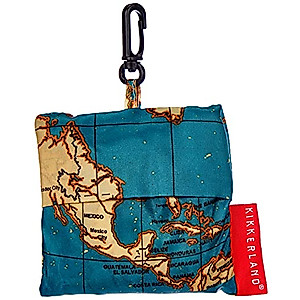 Kikkerland Travel-Size Laundry Bag, World Map Design Heavy Duty Laundry Bag, Polyester, Built-in Pouch, Inner Loop and Carabineer, Multicolor