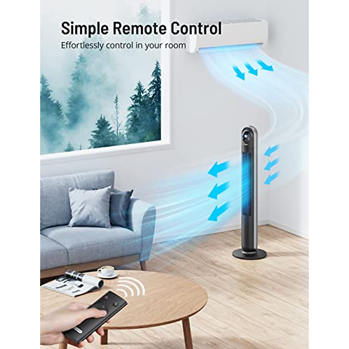 PARIS RHÔNE Tower Fan, 44" Oscillating Standing Tower Fan, 24dB Quiet DC Cooling Fan, 12 Speeds Bladeless Fan with Remote, 24H Timer, LED Display, Portable Floor Fan for Bedroom Home Office