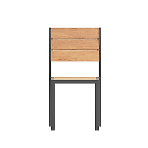 BizChair Commercial Grade Armless Patio Chair, Stackable Side Chair with Faux Teak Poly Slats and Metal Frame, Natural/Gray