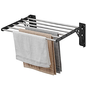 NEWRAIN Clothes Drying Rack, Wall Mounted Laundry Drying Rack Clothing,23" Wide Stainless Steel Hanging Drying Rack