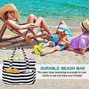 hatisan Beach Bag Waterproof Sandproof for Women Extra Large Beach Tote Bag Pool Bag with Zipper for Gym Grocery Travel with Wet Compartment(Stripe)